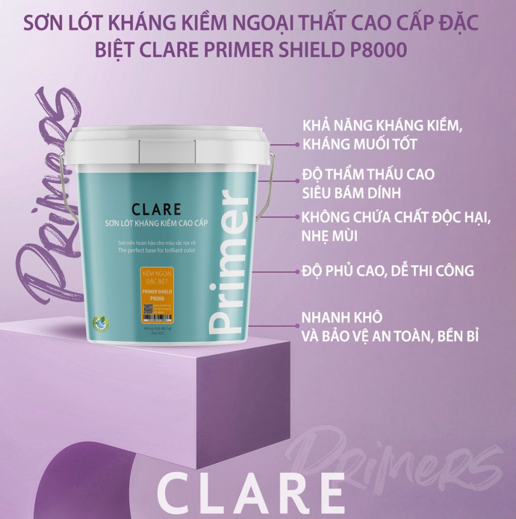 Sơn lót kháng kiềm ngoại thất cao cấp Primer Shield P8000 – Clare Vietnam